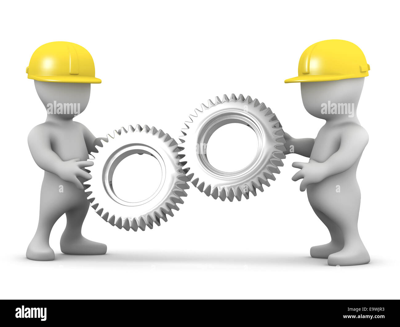 3d render of two little men holding cogs Stock Photo - Alamy