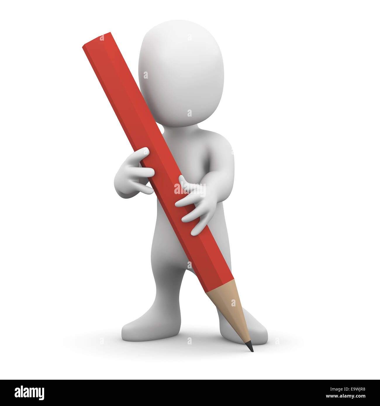 3d render of a little man holding a red pencil Stock Photo - Alamy