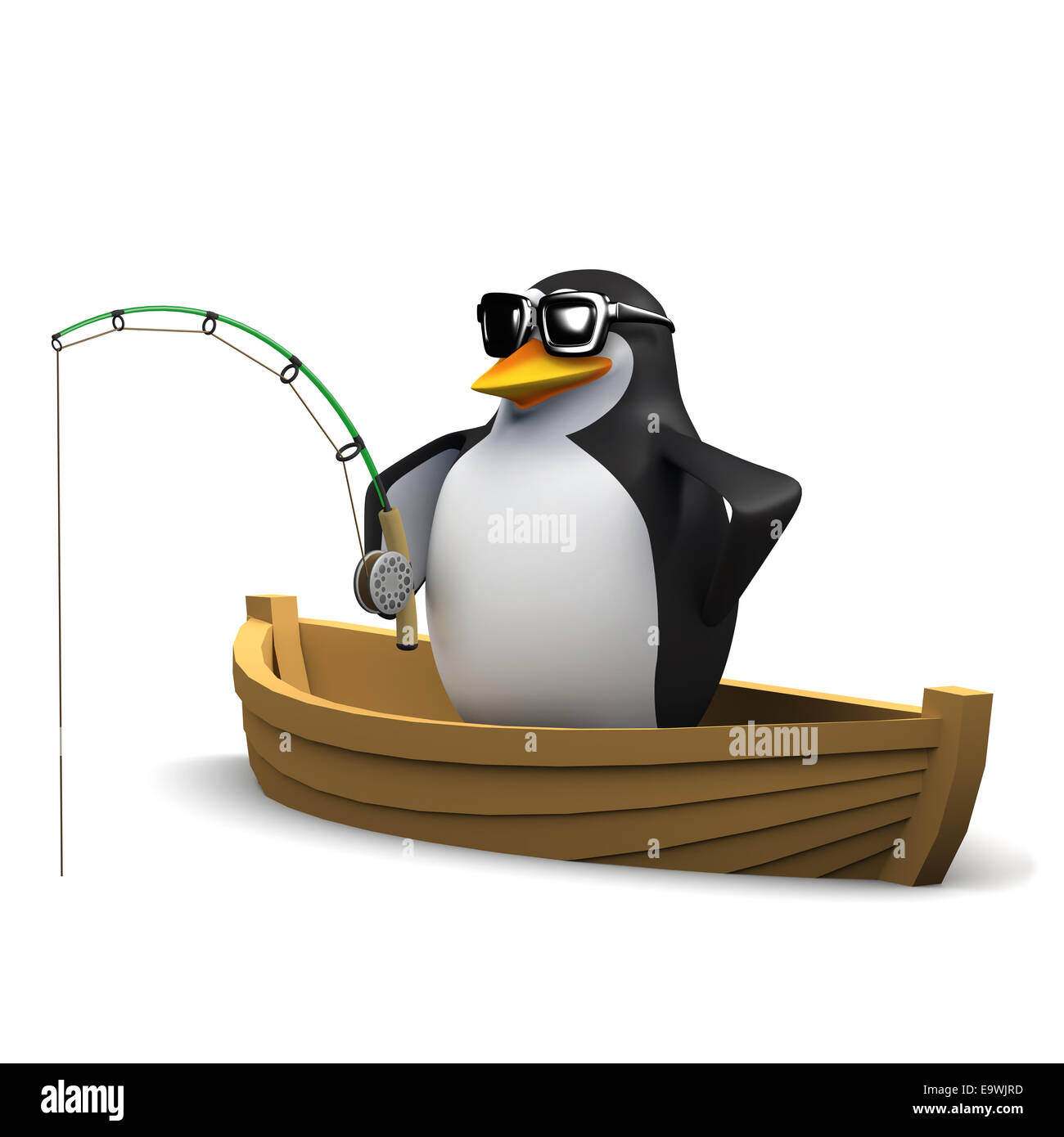 3d render of a penguin fishing from a dinghy Stock Photo - Alamy