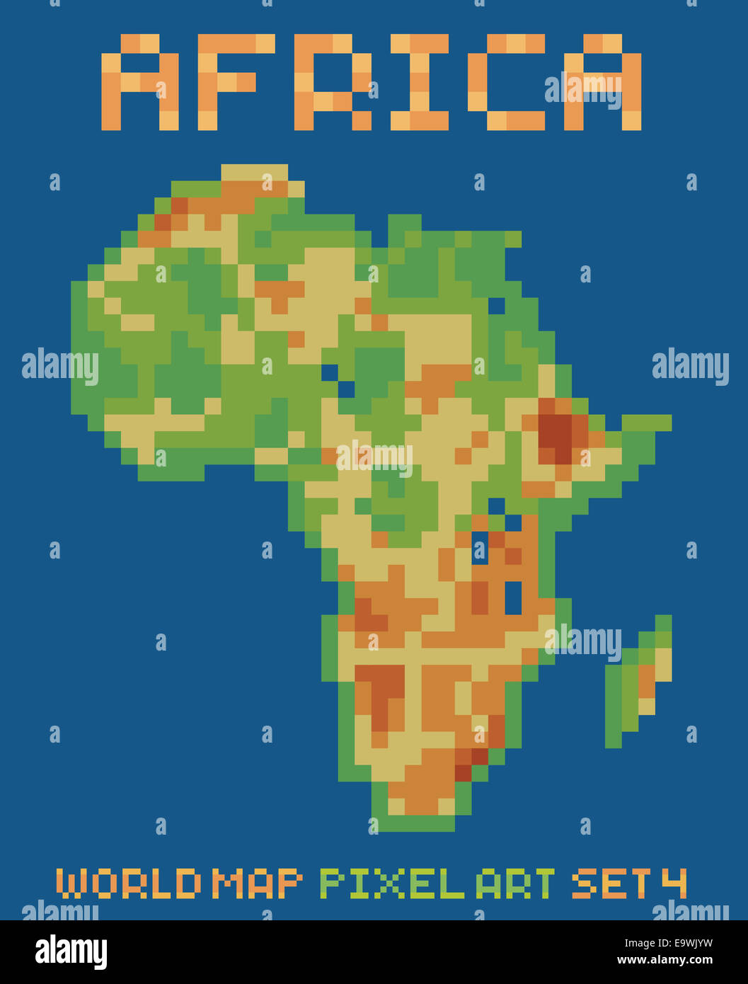 pixel art style illustration of africa physical world map isolated on ...