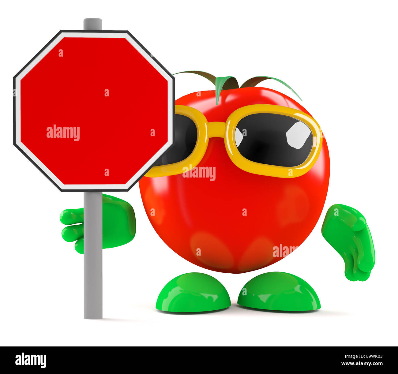 3d render of a tomato with a blank road sign Stock Photo - Alamy