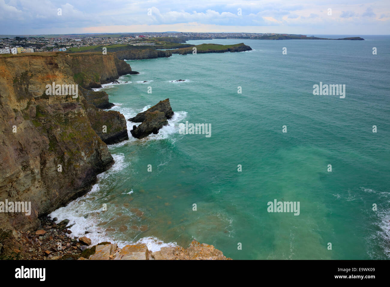 Newquay Cornwall coast view south west England UK with clear sea and ...