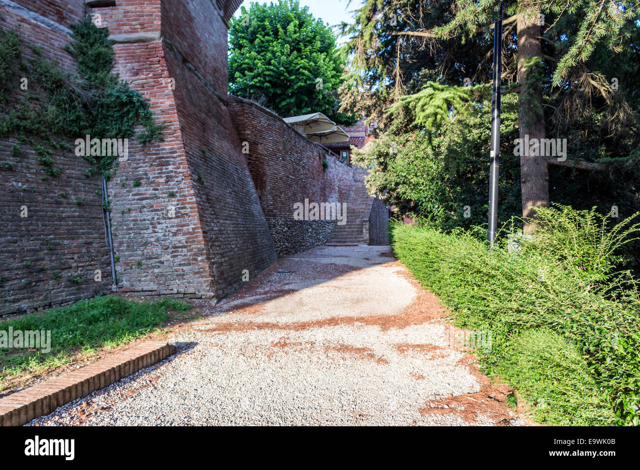 The medieval brick walls of the small village of Dozza near Bologna in ...