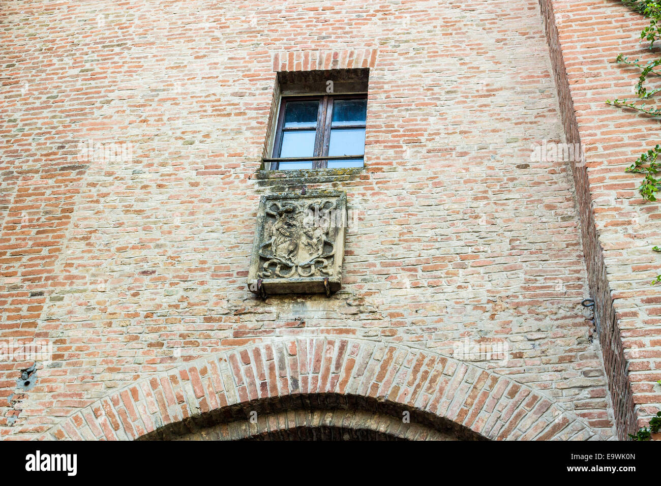 The medieval brick walls of the small village of Dozza near Bologna in ...