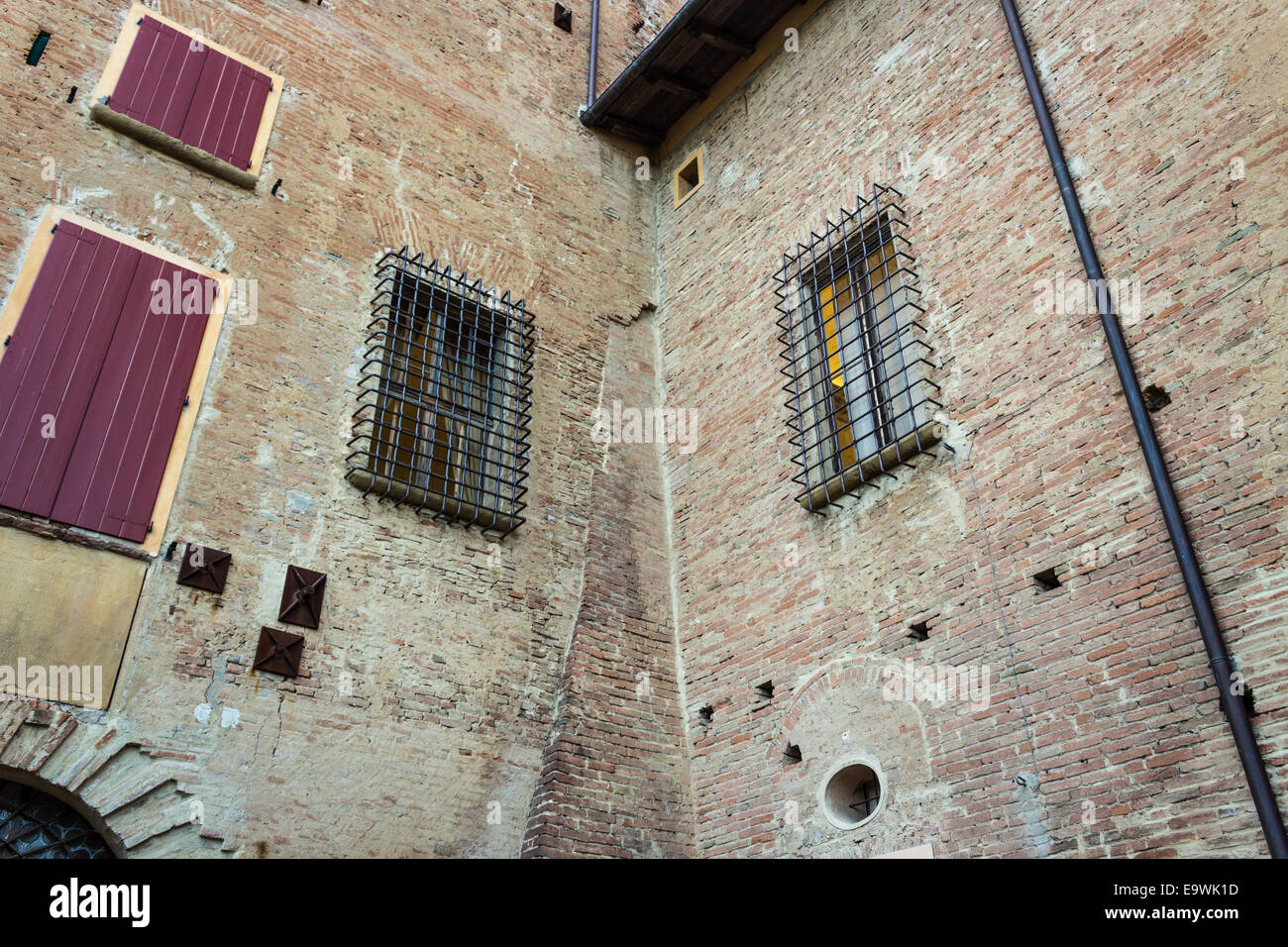 The medieval brick walls of the small village of Dozza near Bologna in ...