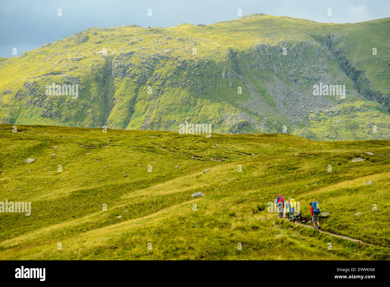 Walkers near Stake Pass in the Lake District with Allen Crags behind ...