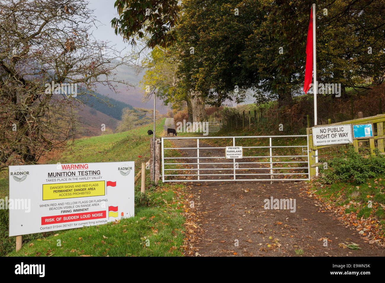 Red flag flying at the Harley Dingle Firing range near New Radnor ...