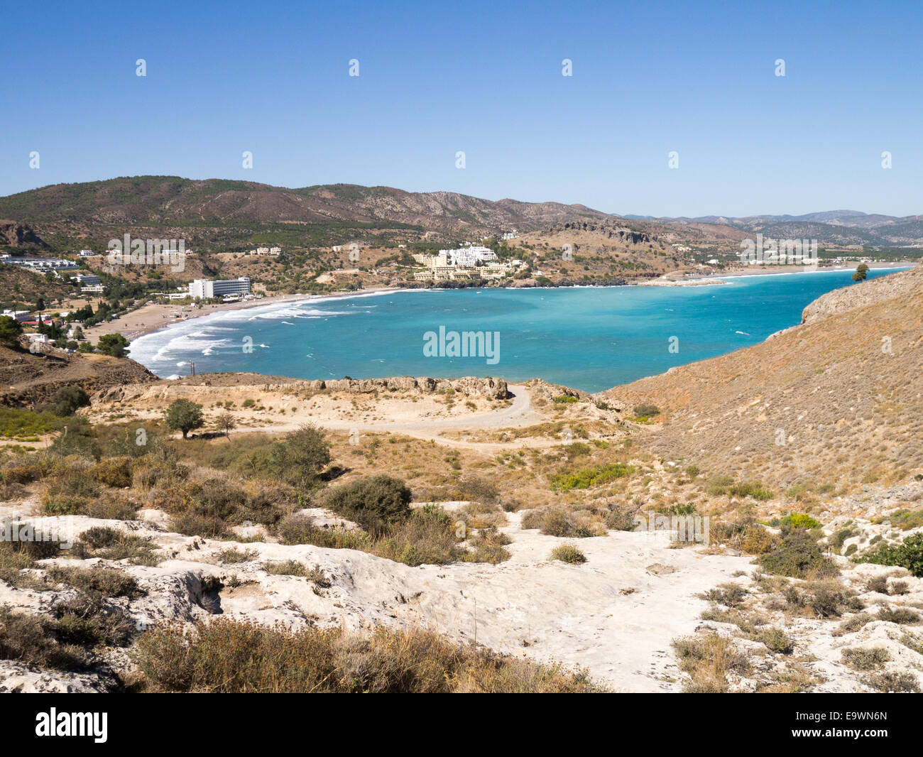 Vlicha beach near to Lindos on the Greek Island of Rhodes Stock Photo ...