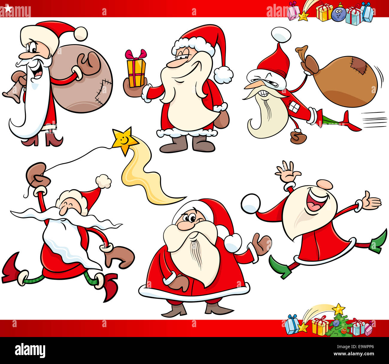 Cartoon Illustration of Santa Claus with Presents and other Christmas ...