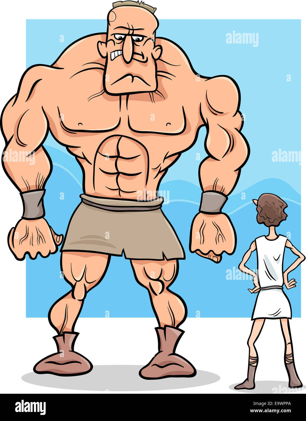 Cartoon Concept Illustration of David and Goliath Myth or Saying Stock ...