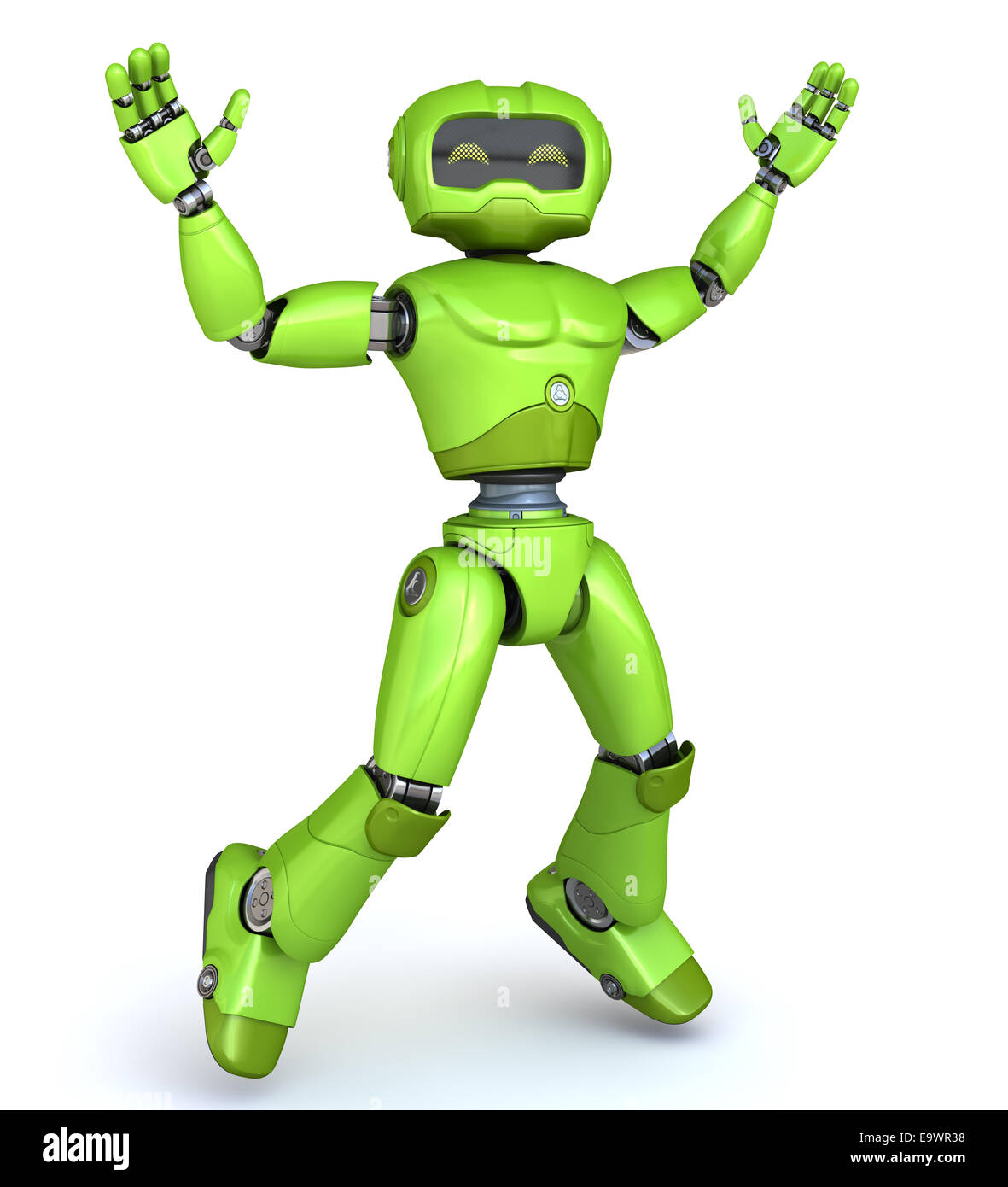 Green robot jumps up Stock Photo - Alamy