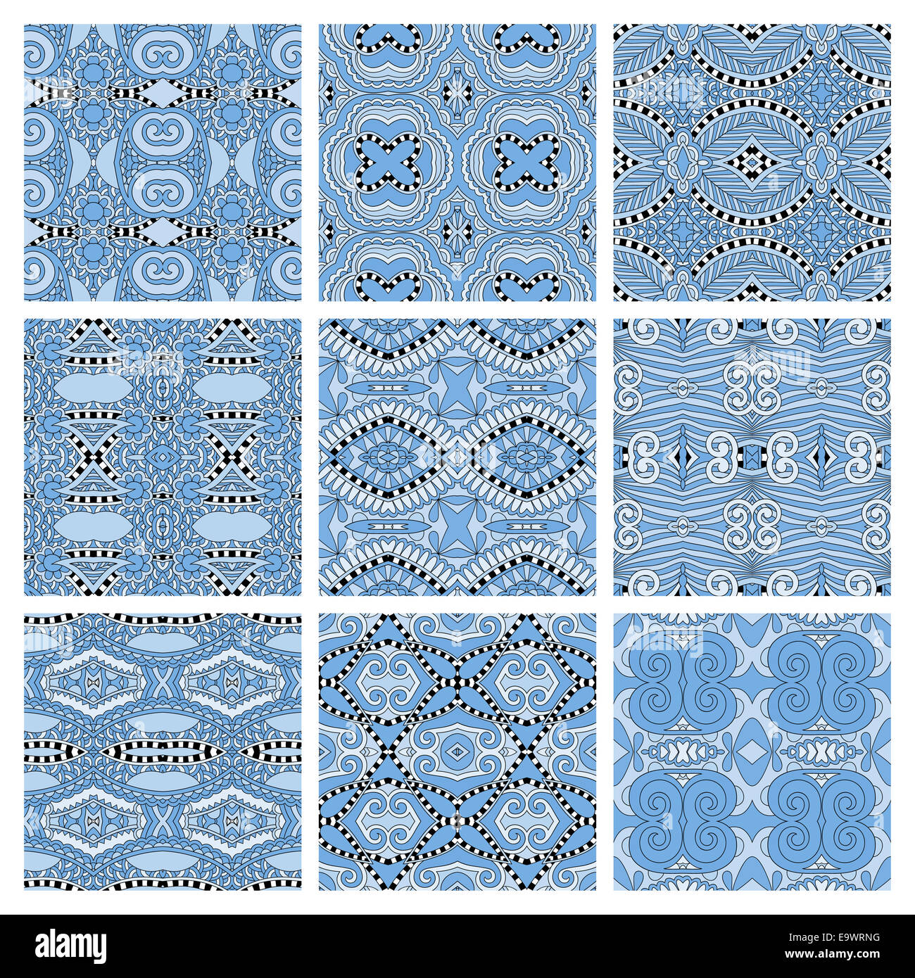 set of different seamless blue colour geometric pattern Stock Photo - Alamy