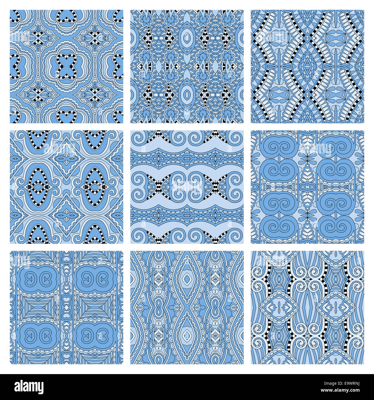 set of different seamless blue colour geometric pattern Stock Photo - Alamy