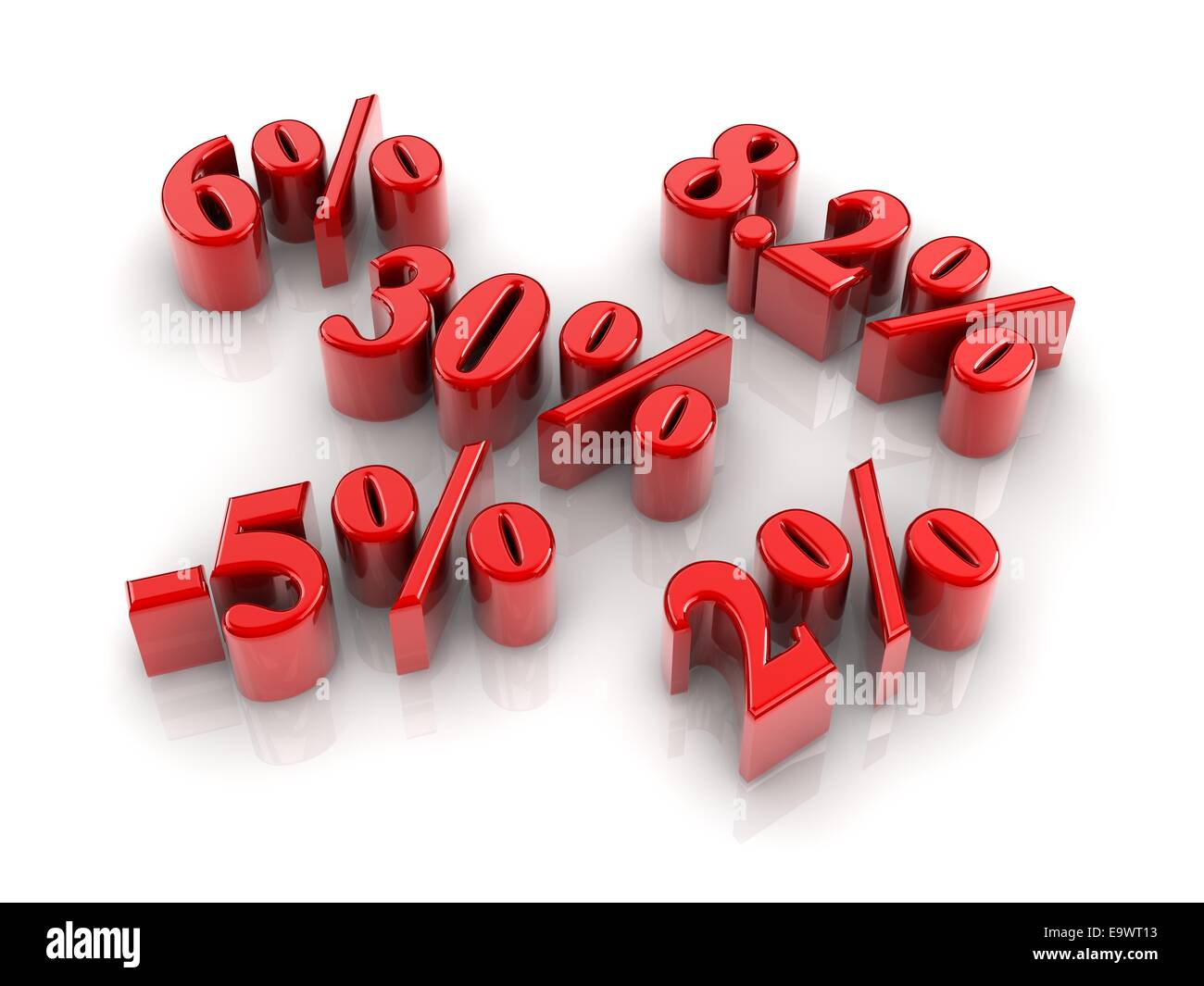 red reflective percentage sign isolated with white background Stock ...