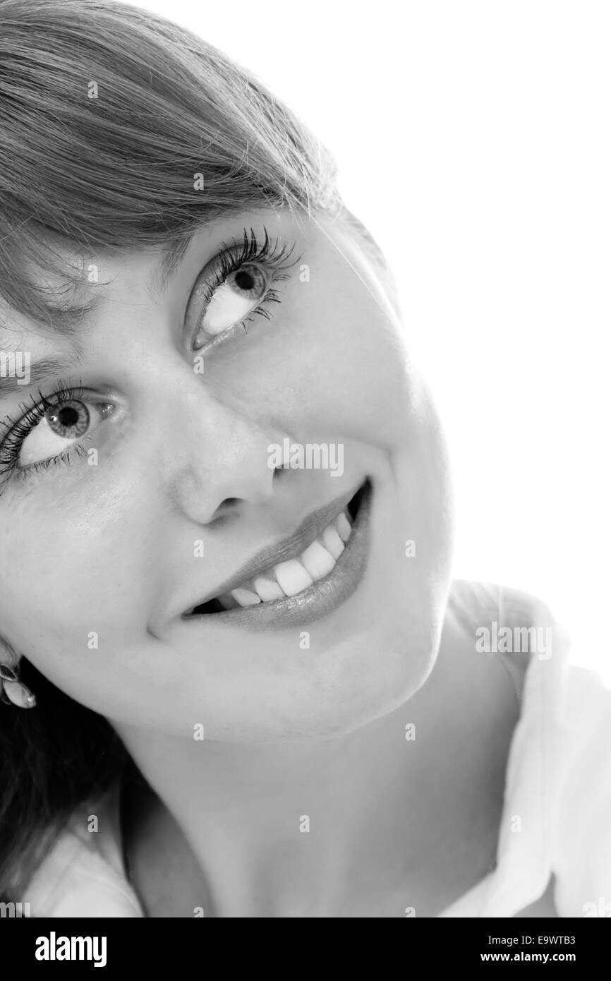Beautiful woman thinking happy Black and White Stock Photos & Images ...