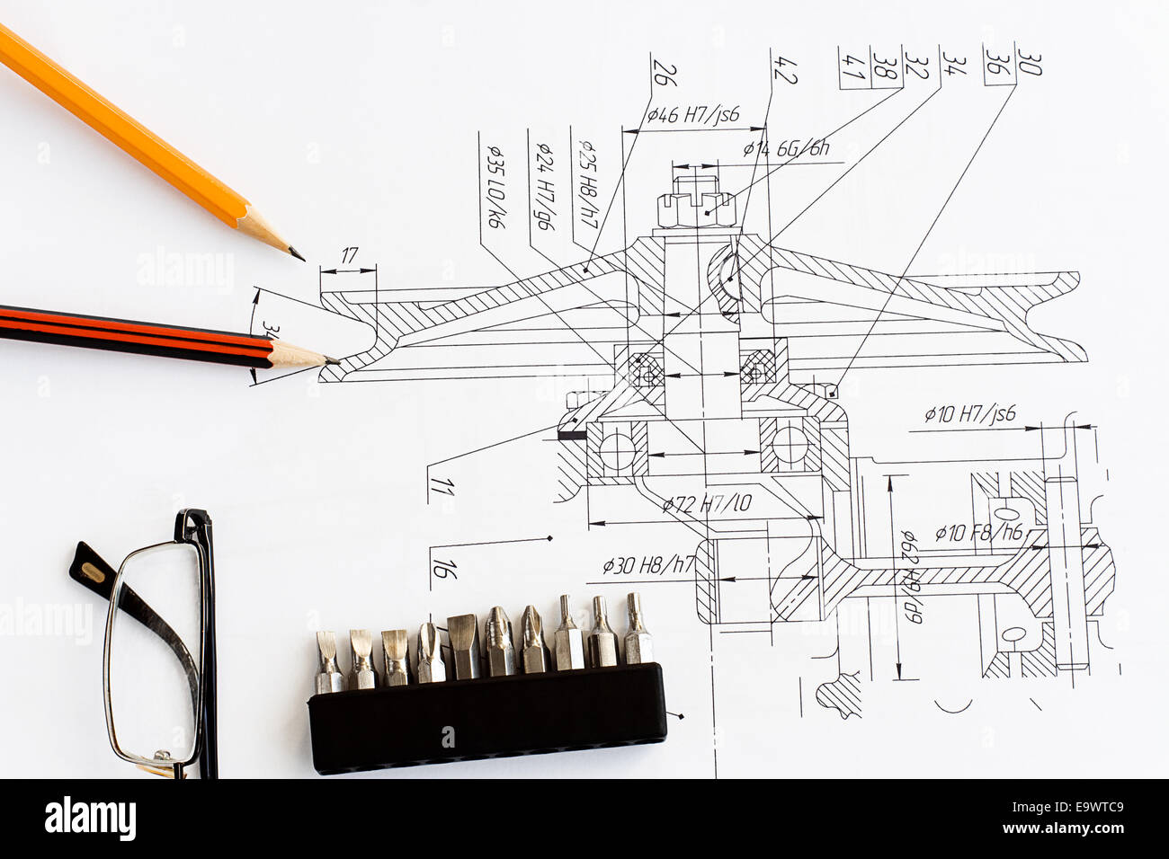 pen and pencil at draft Stock Photo - Alamy
