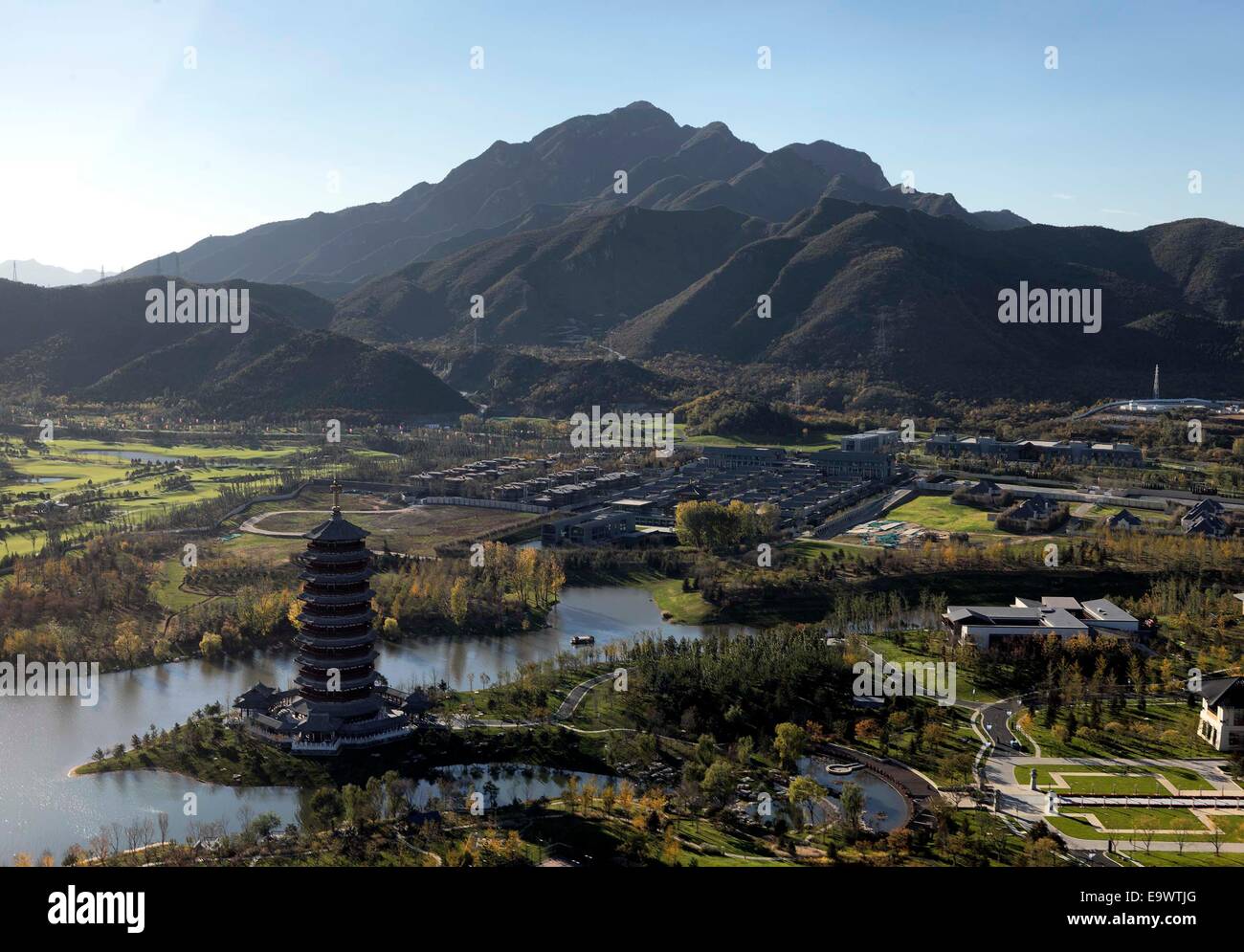 Beijing, China. 26th Oct, 2014. This bird eye view shows the Yanqi Lake ...