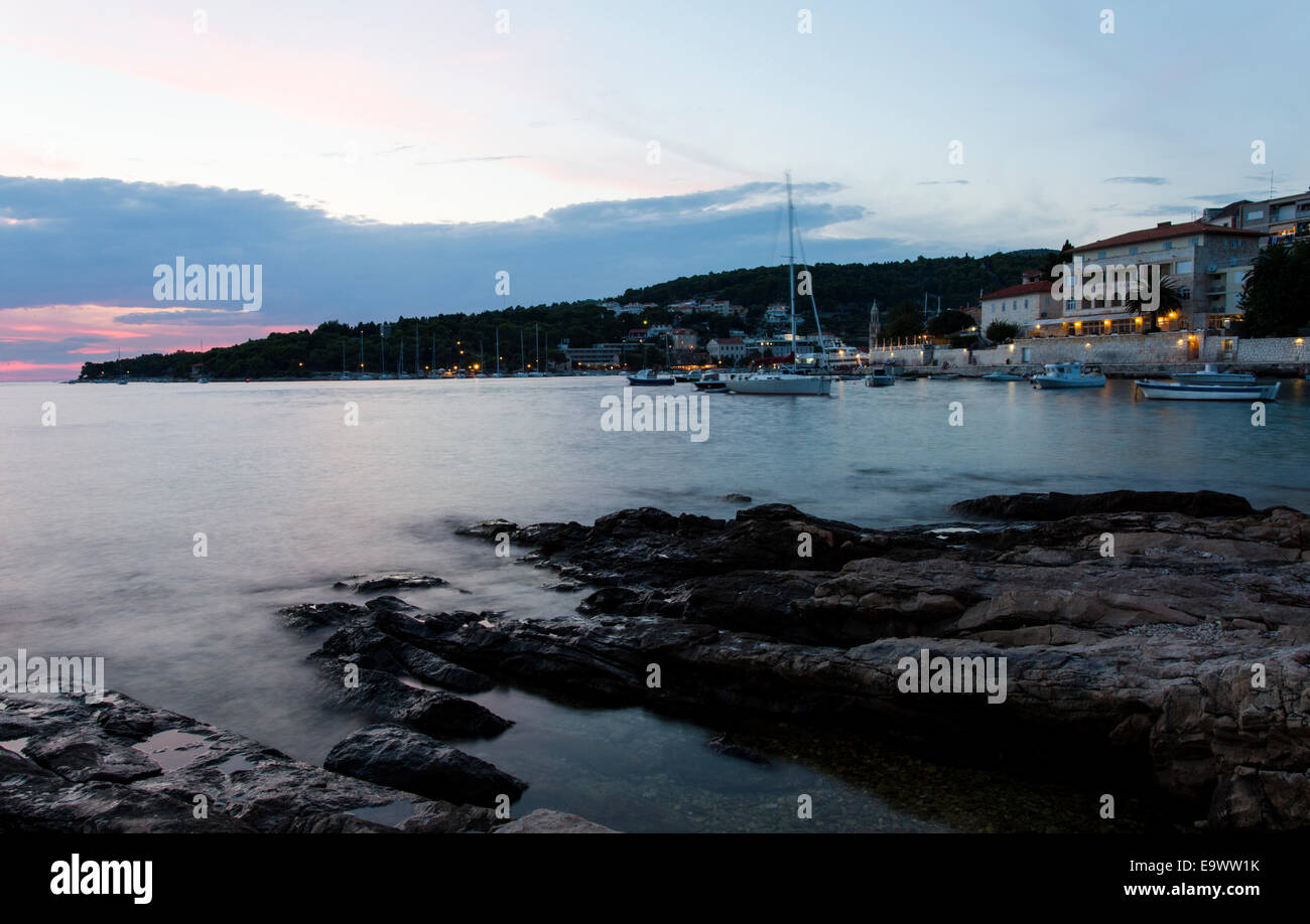 Evening view over Hvar Harbour, Hvar Island, Croatia Stock Photo - Alamy