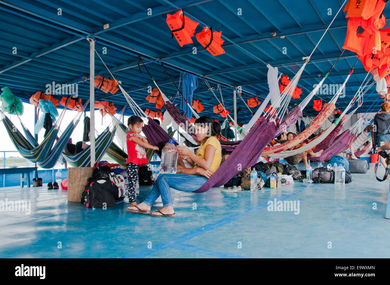 Passengers Travelling in Hammocks on Board Transport Ship down Amazon ...