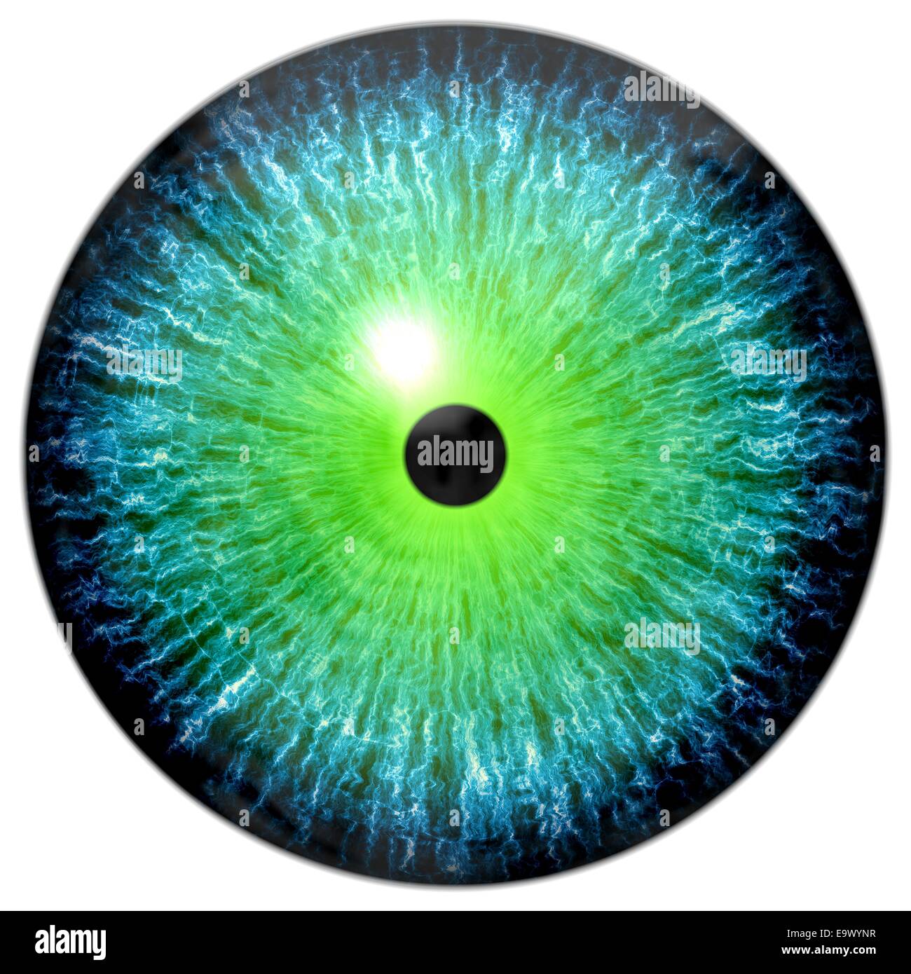 Illustration of a blue, green eye with light reflection on a white ...