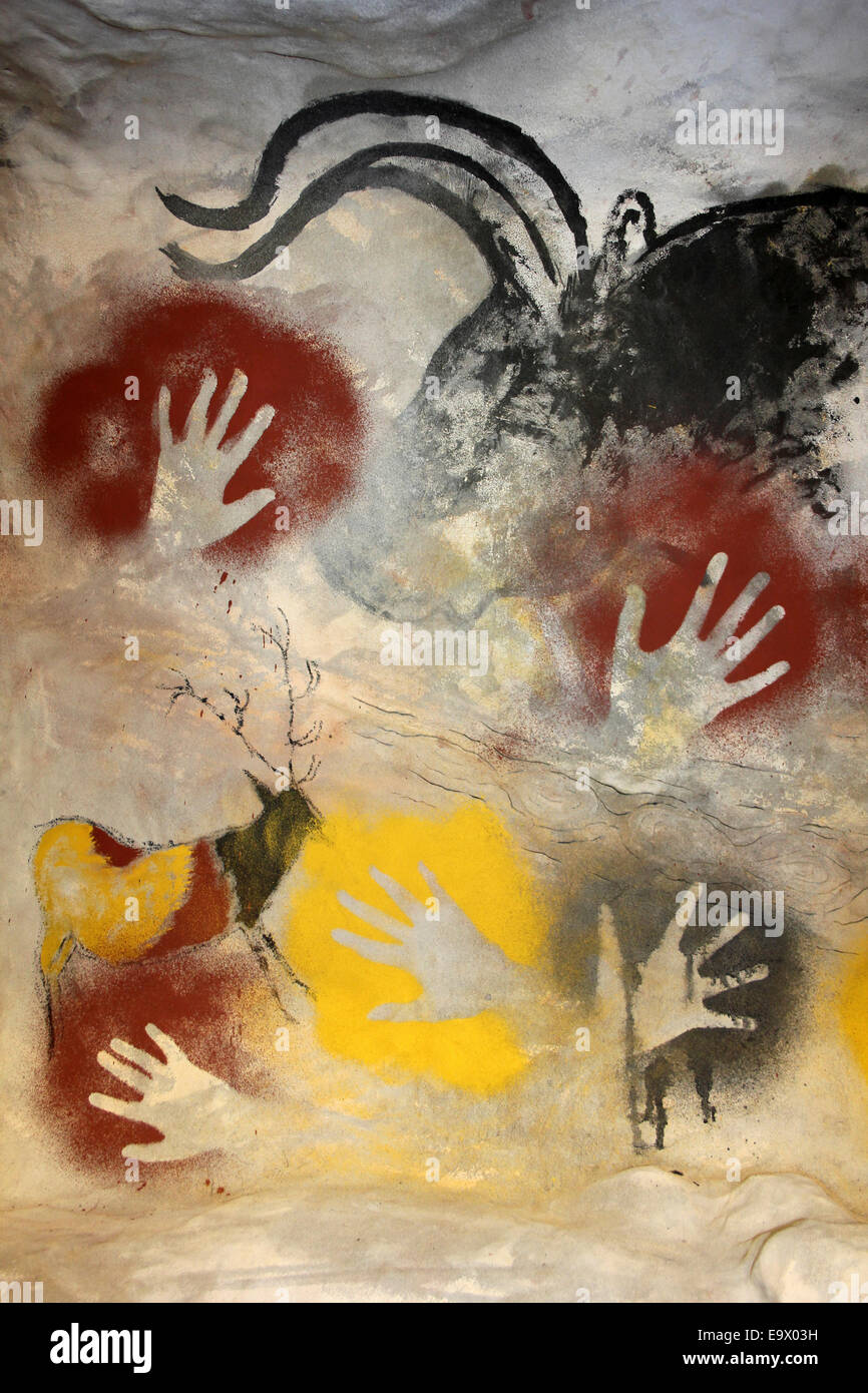 Modern Reproduction Of Cave Paintings And Hand Stencil Prints Stock ...