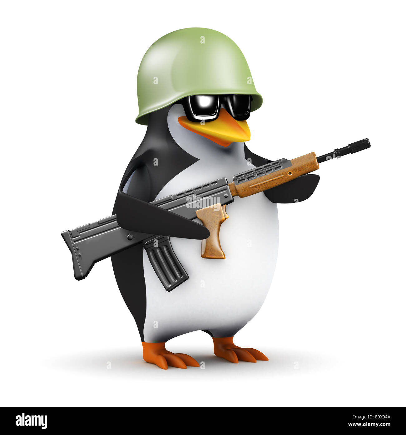3d render of a penguin in a soldiers uniform carrying a rifle Stock ...
