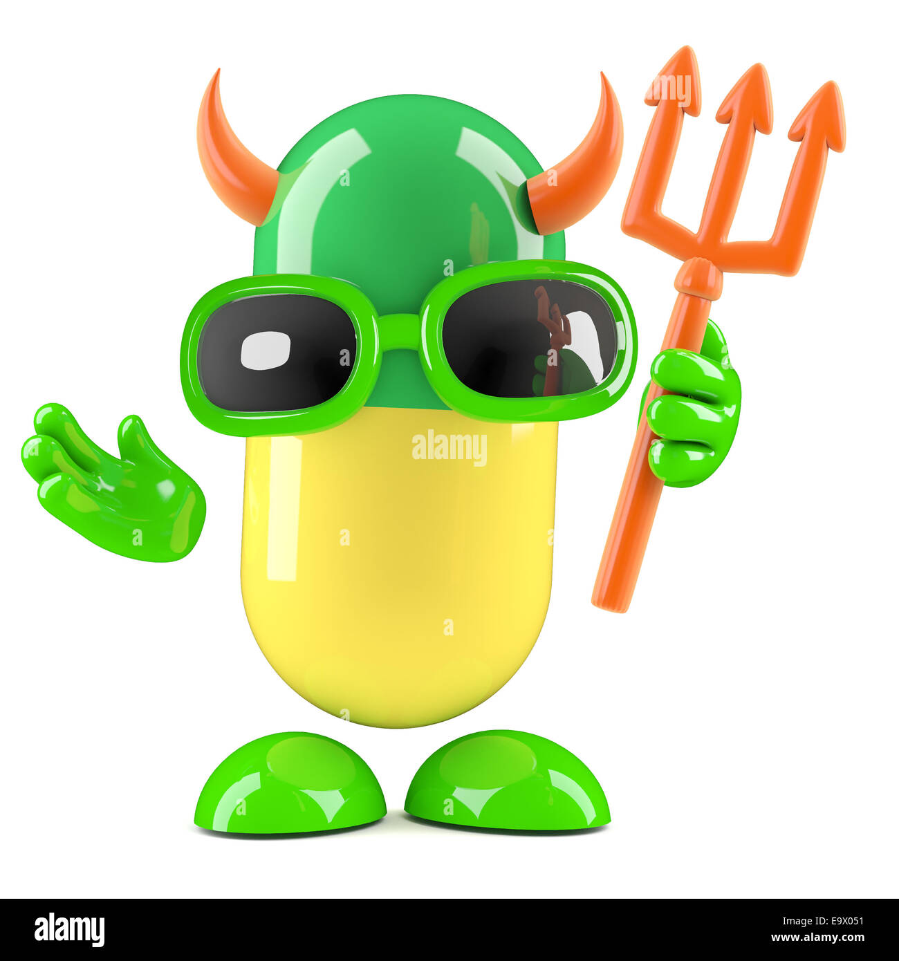 3d render of a pill character with horns and holding a trident Stock ...