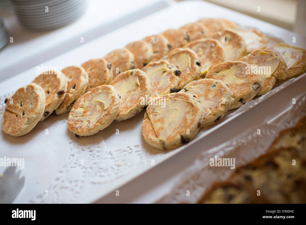 Traditional buttered 'welsh cakes' griddle cooked cinnamon and nutmeg ...