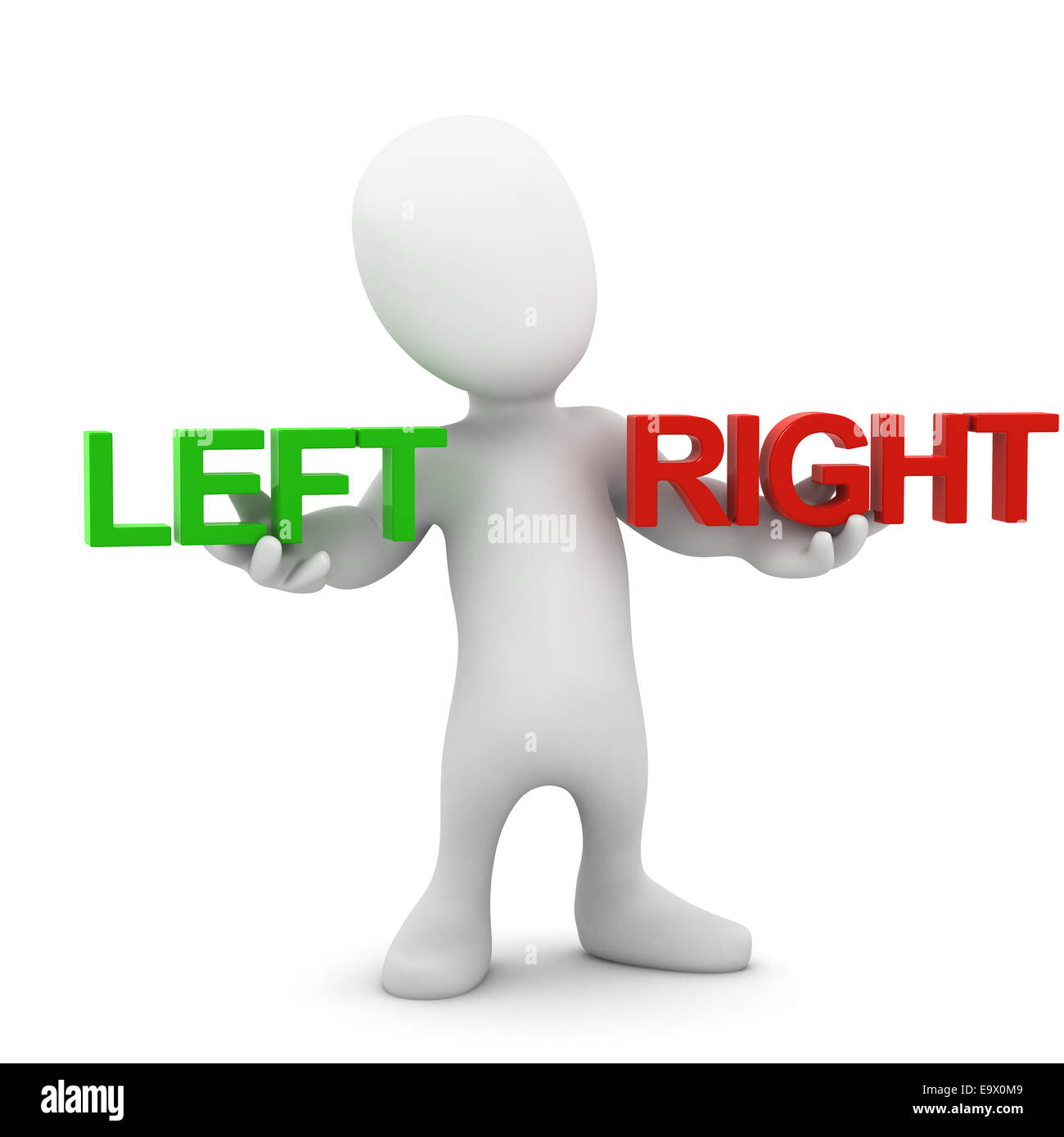 3d render of a little person holding the words Left and Right Stock ...
