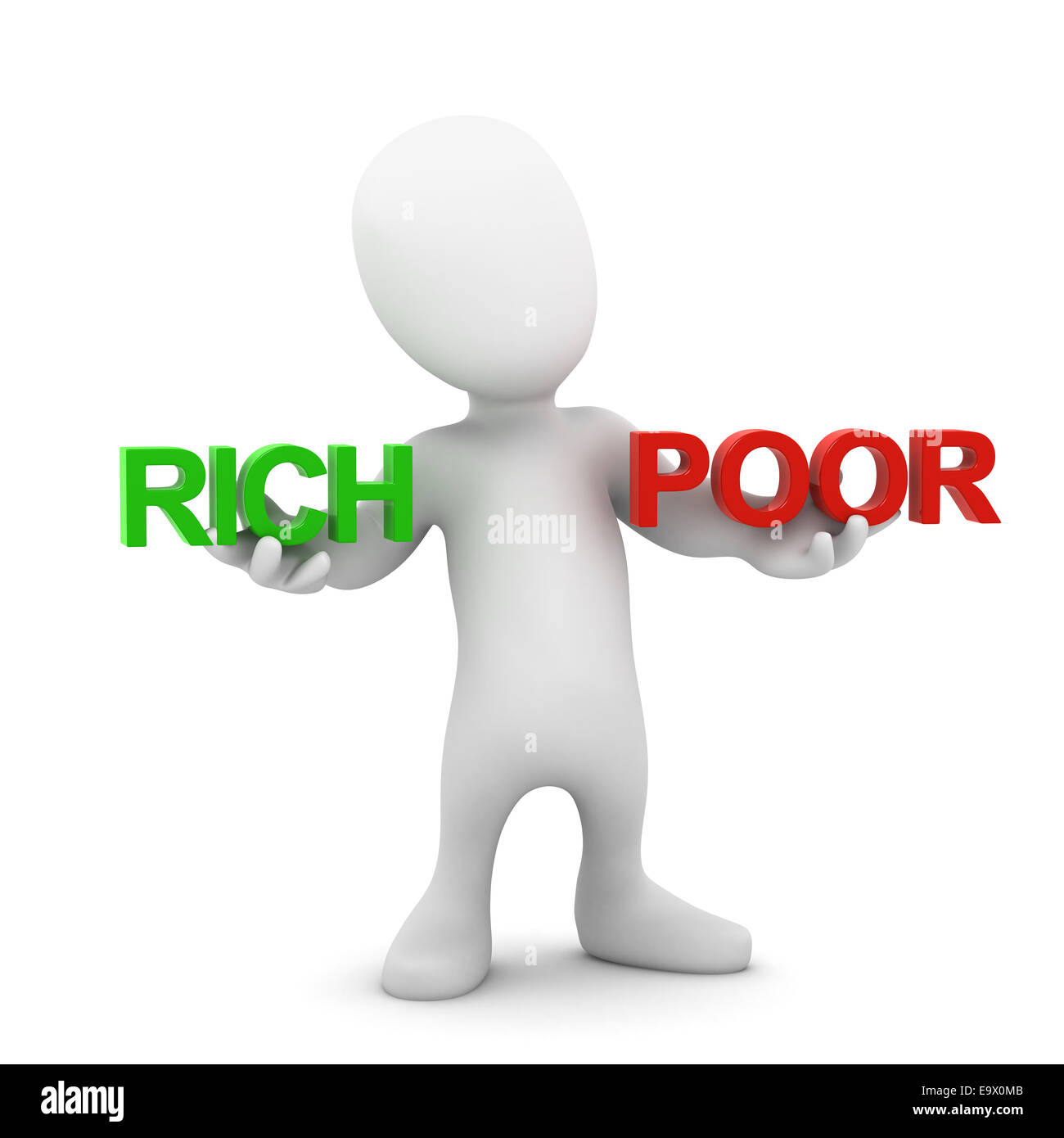 3d render of a little person holding the words Rich and Poor Stock ...