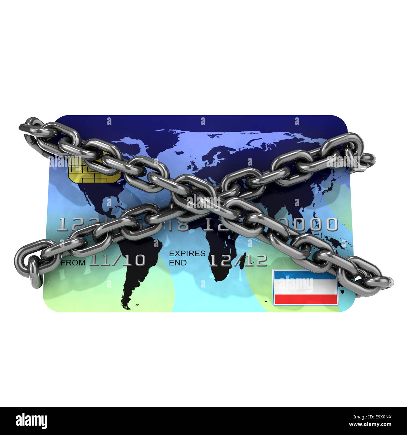 3d render of a credit card wrapped in chains Stock Photo - Alamy