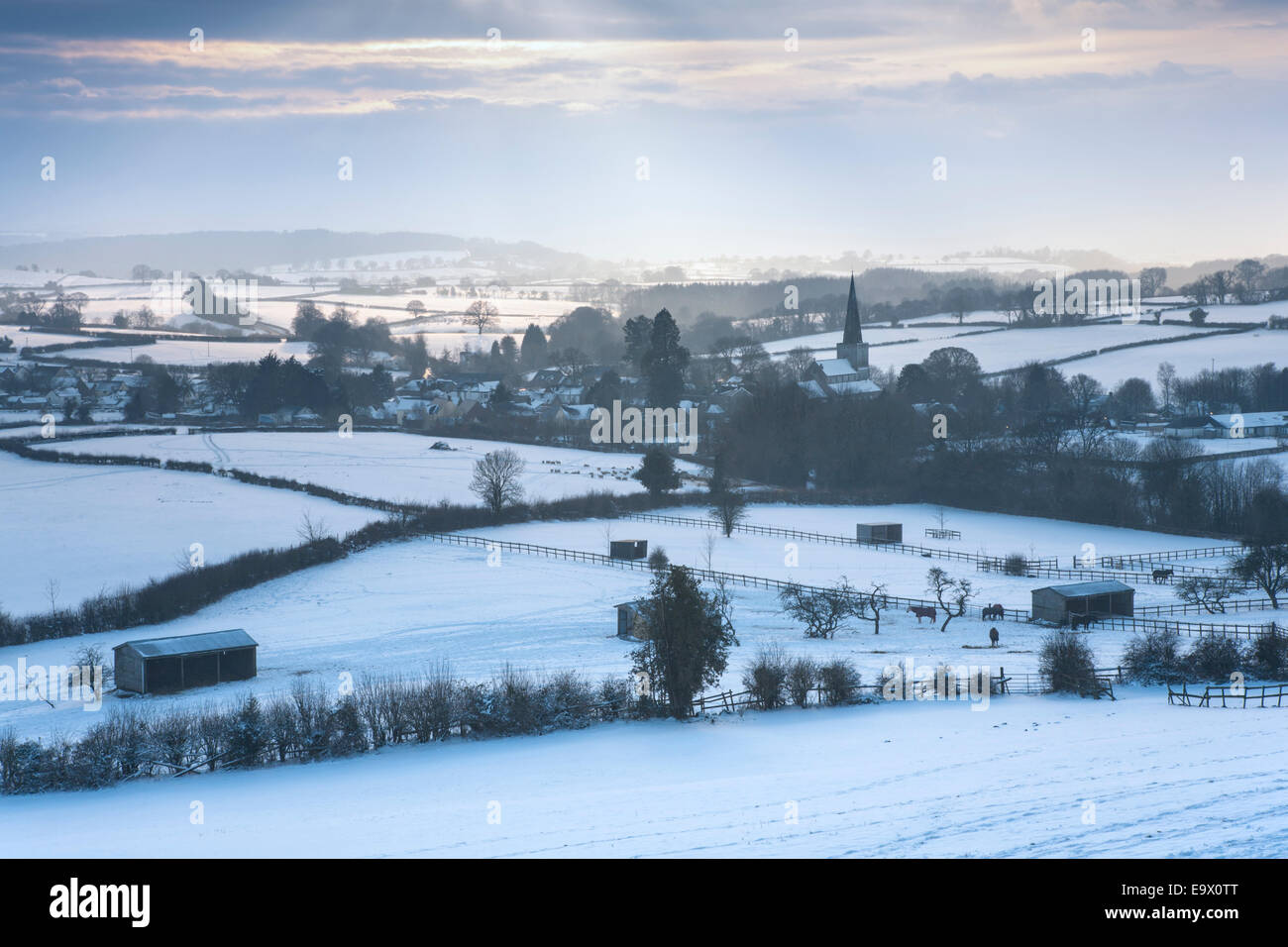 The village of Trellech covered with snow Stock Photo - Alamy