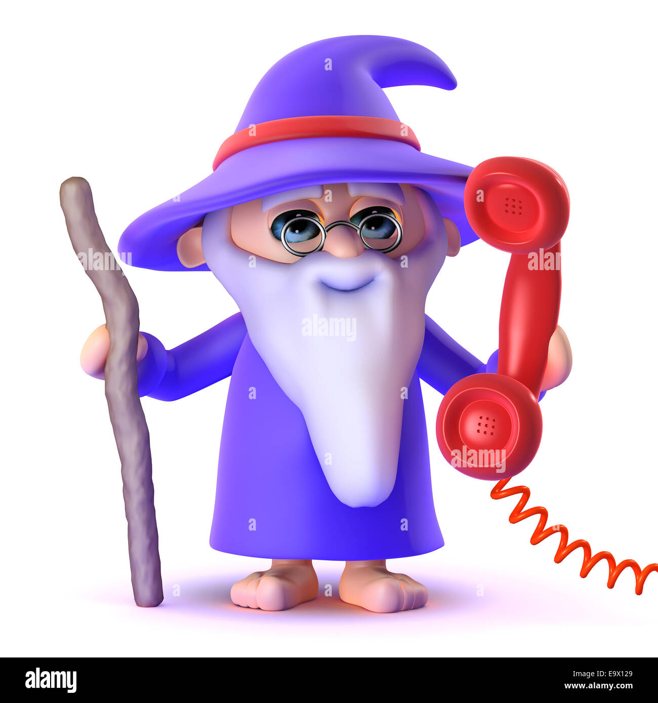 3d render of a wizard holding a red telephone handset Stock Photo - Alamy