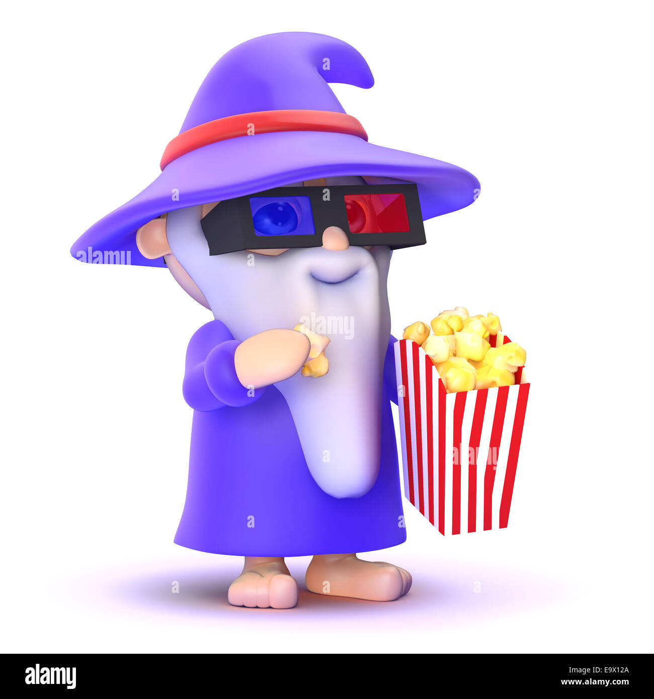 3d render of a wizard eating popcorn whilst watching a 3d movie wearing ...