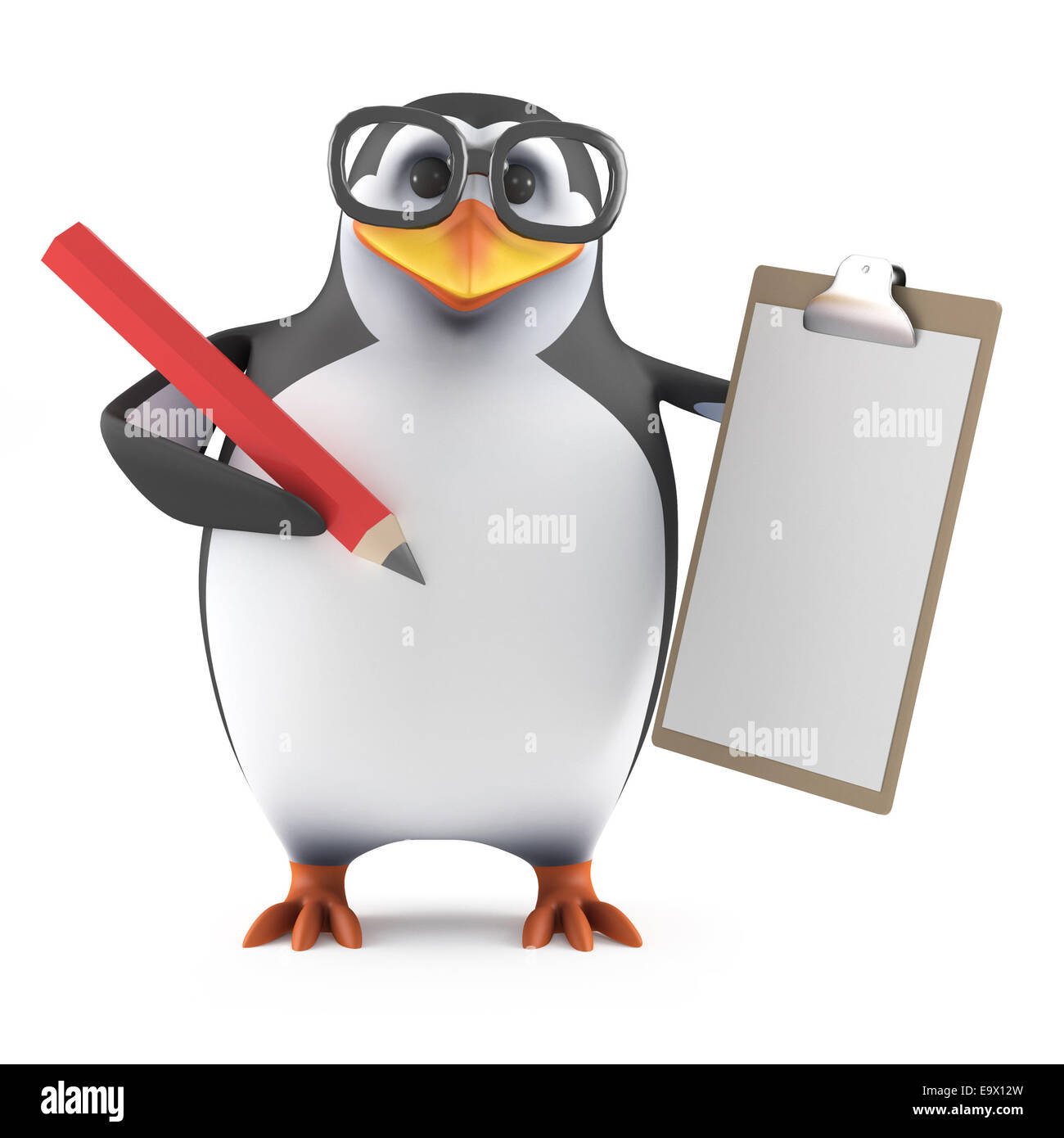 3d render of a penguin holding a clipboard and pencil Stock Photo - Alamy