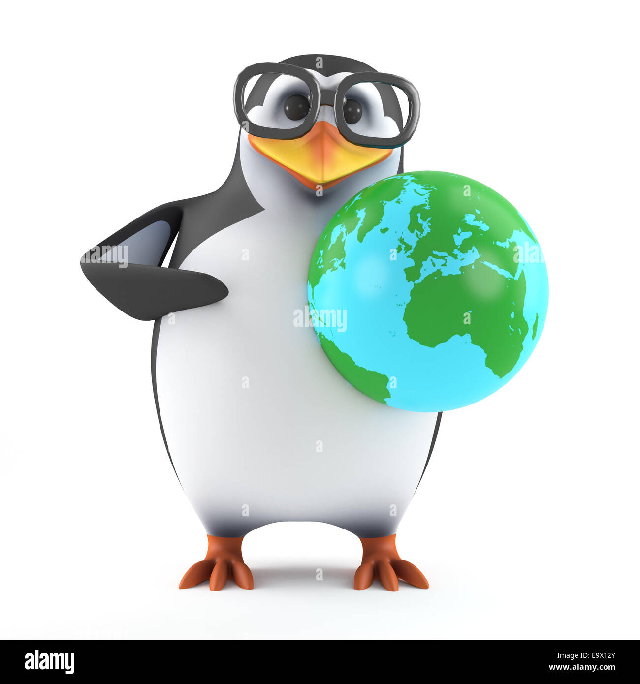 3d render of a penguin holding a globe of the Earth Stock Photo - Alamy