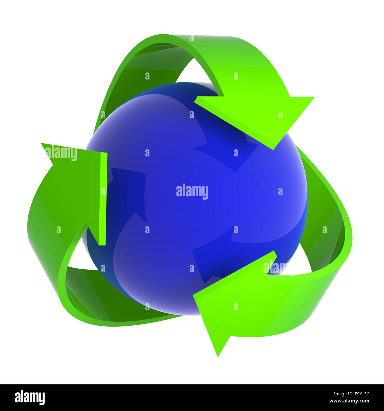 3d render of a blue sphere surrounded by recycle symbol Stock Photo - Alamy