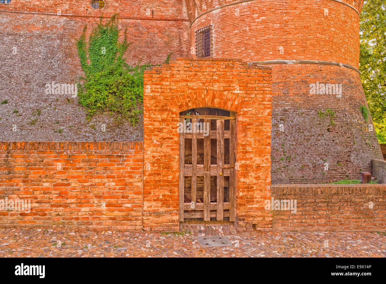 The medieval brick walls of the small village of Dozza near Bologna in ...