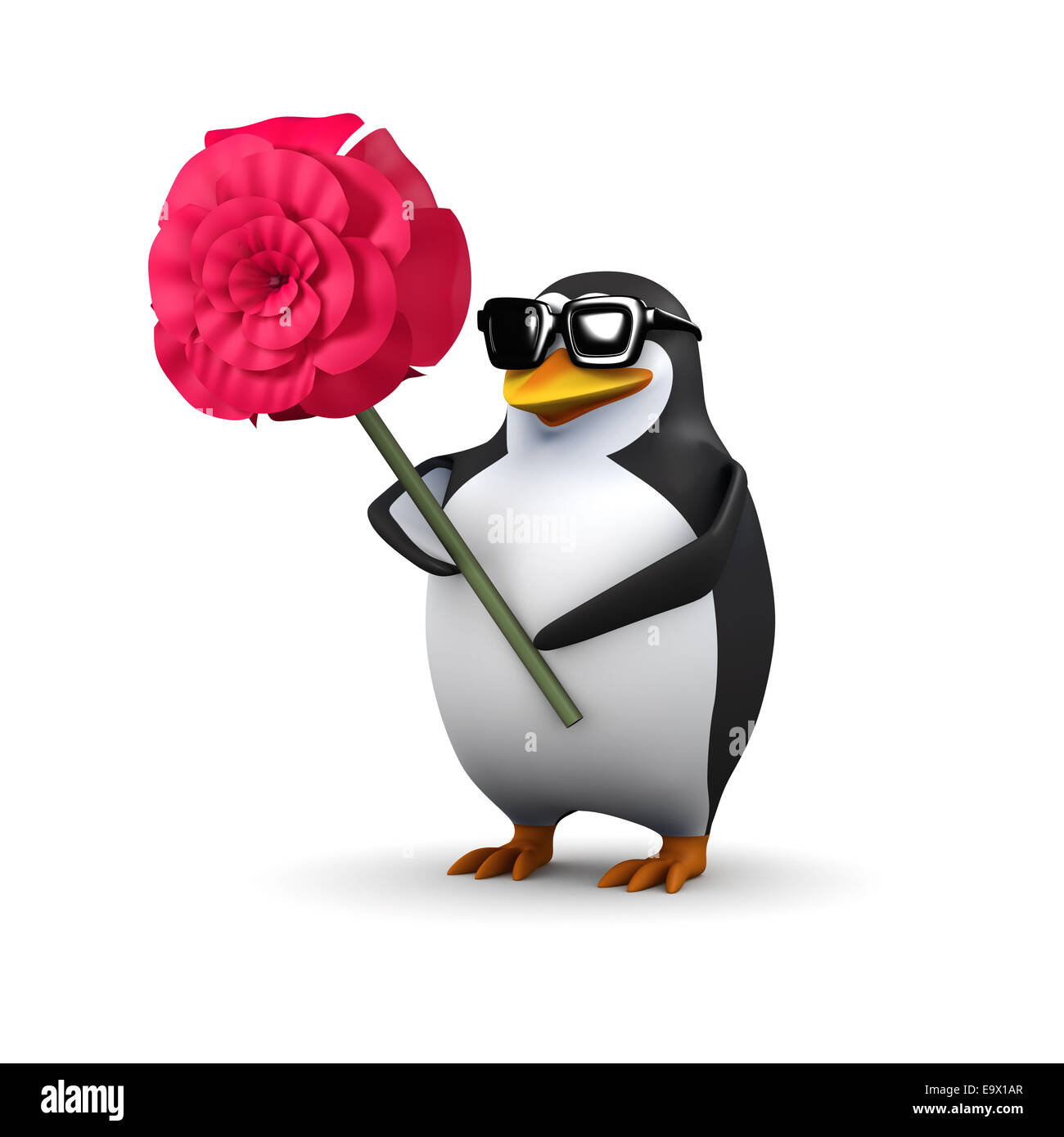 3d render of a penguin holding a single red rose Stock Photo - Alamy