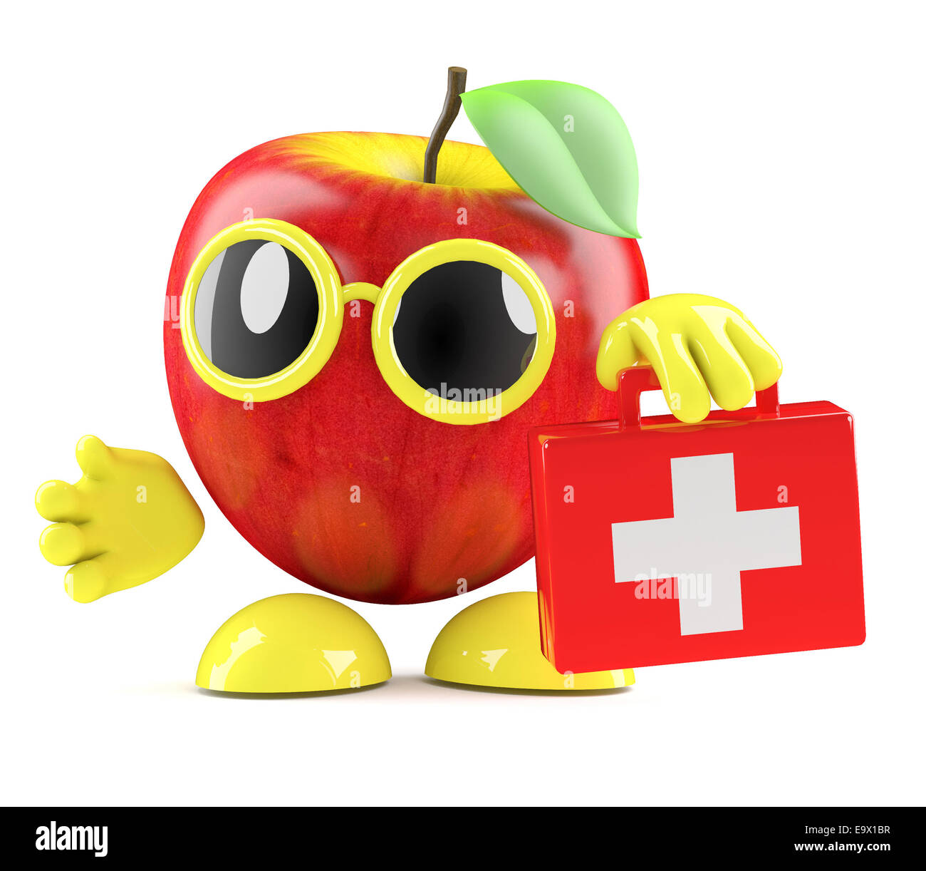 3d render of an apple holding a first aid kit Stock Photo - Alamy