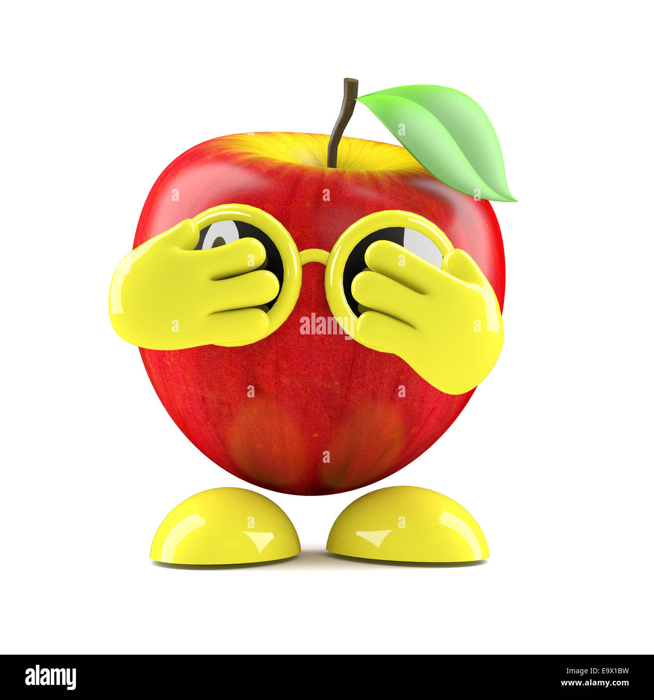 3d render of an apple with its hands over its eyes Stock Photo - Alamy