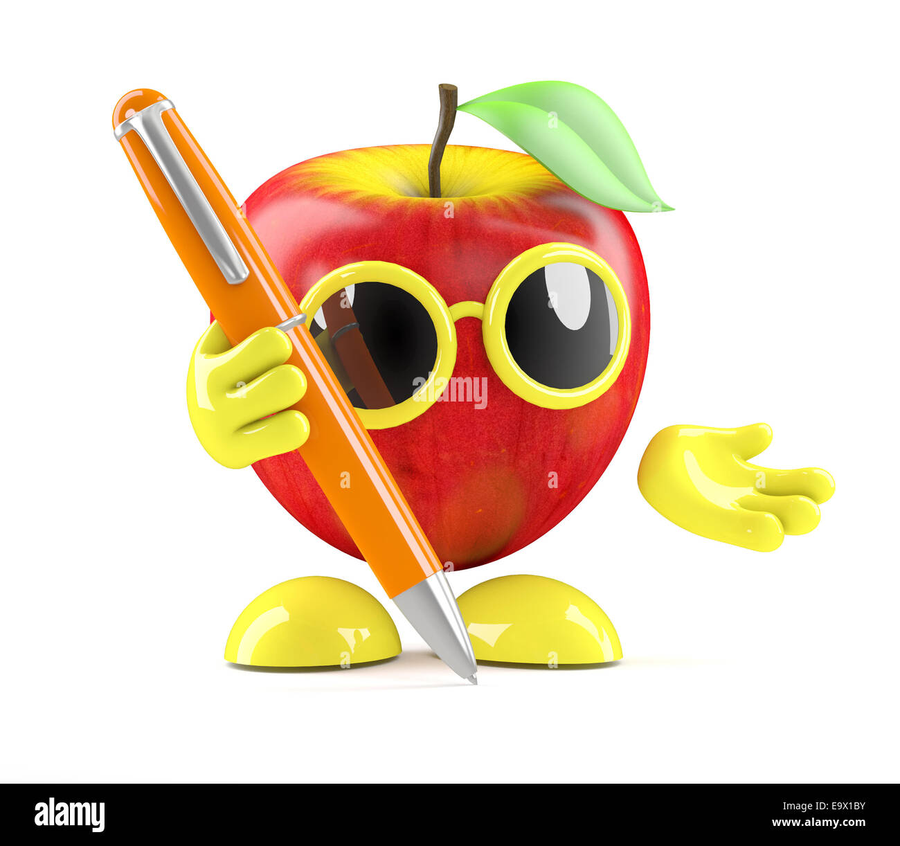 3d render of an apple with a pen Stock Photo - Alamy