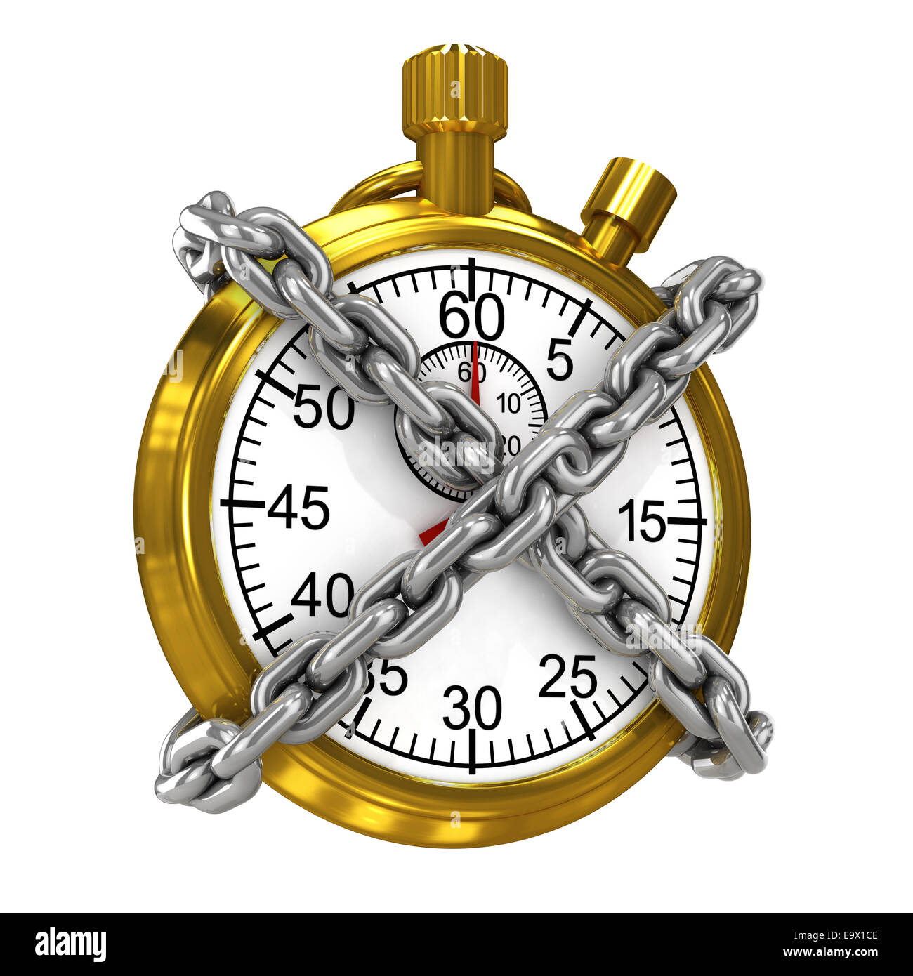 3d render of a gold stopwatch bound by chains Stock Photo - Alamy