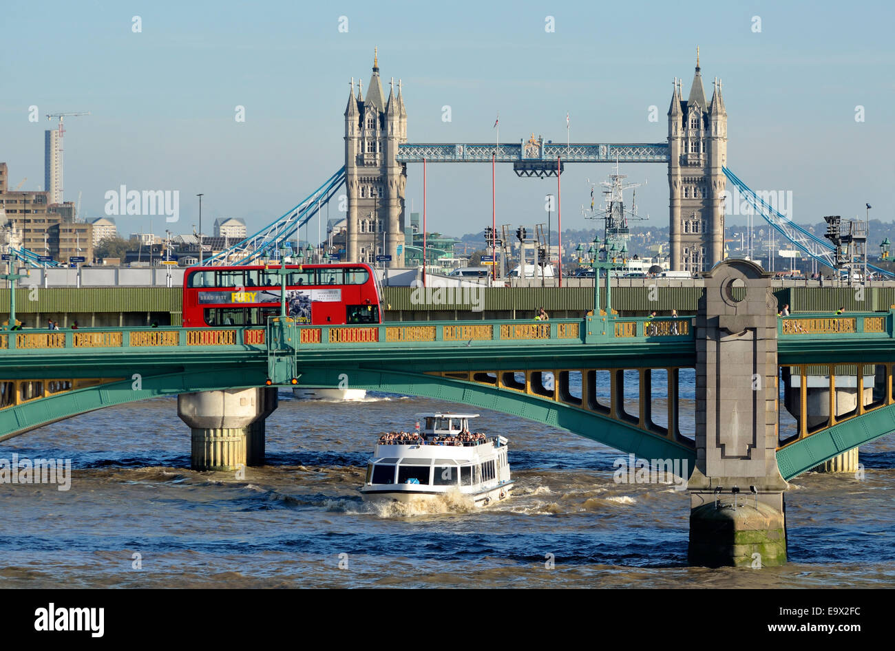 London, England, UK. Riverboat M.V. Sapele passing under London Bridge ...