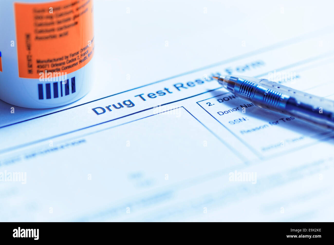 Drug test blank form with Variety of medicines Stock Photo - Alamy