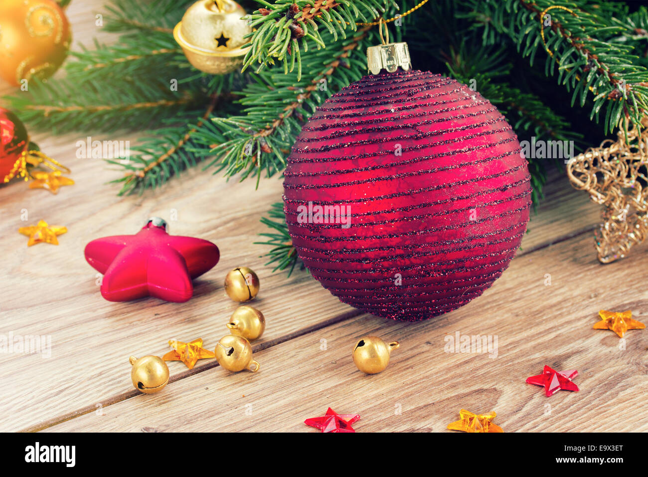red ball decoration and fir tree Stock Photo - Alamy