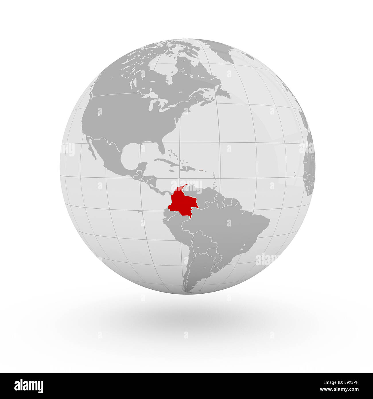Colombia on globe isolated on white background Stock Photo - Alamy