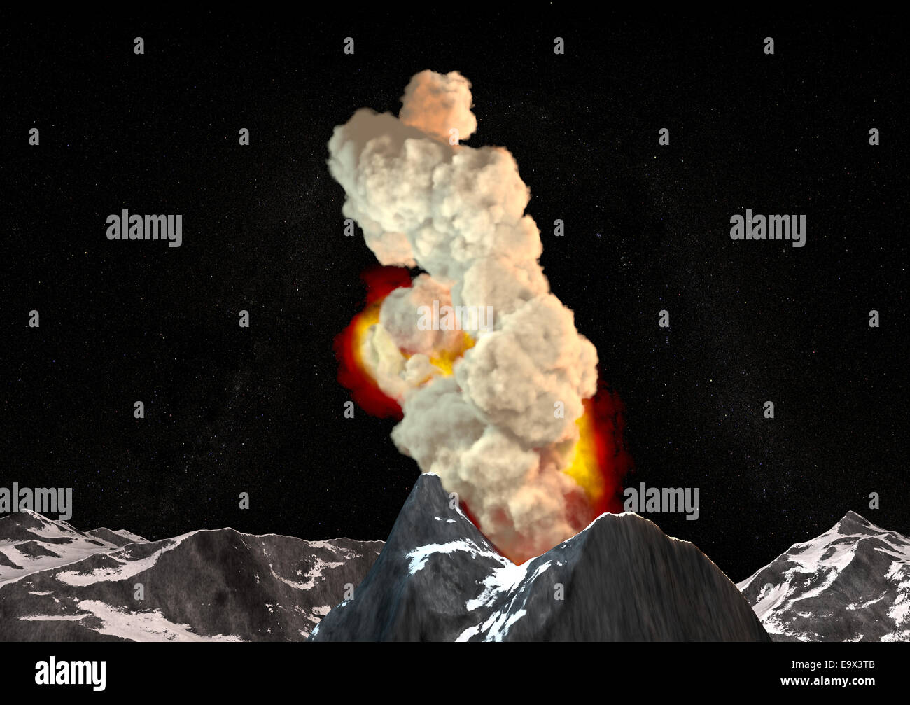 Volcano eruption at night Stock Photo - Alamy