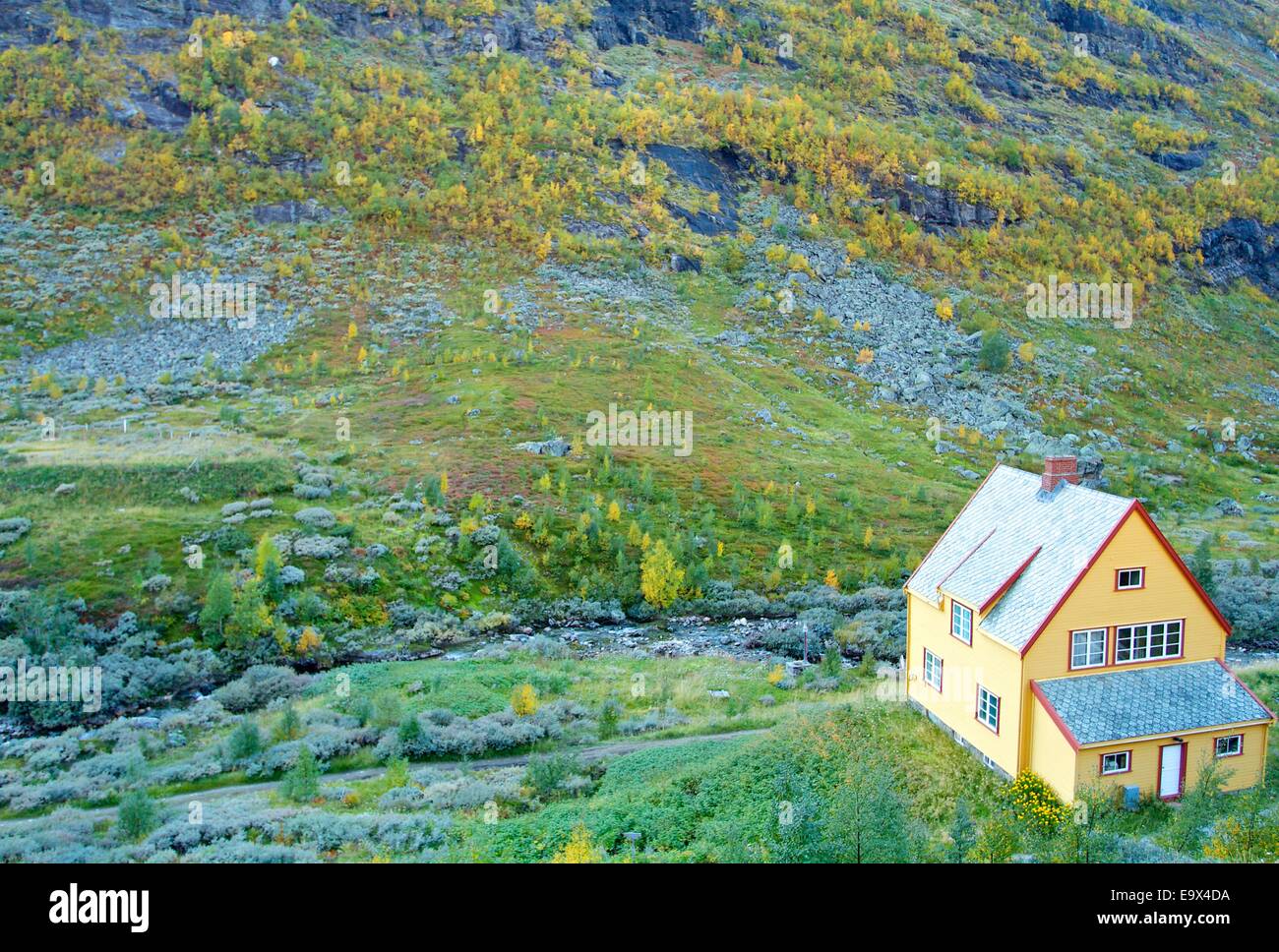 Typical Norwegian cottage in mountains near Flam railway Stock Photo ...