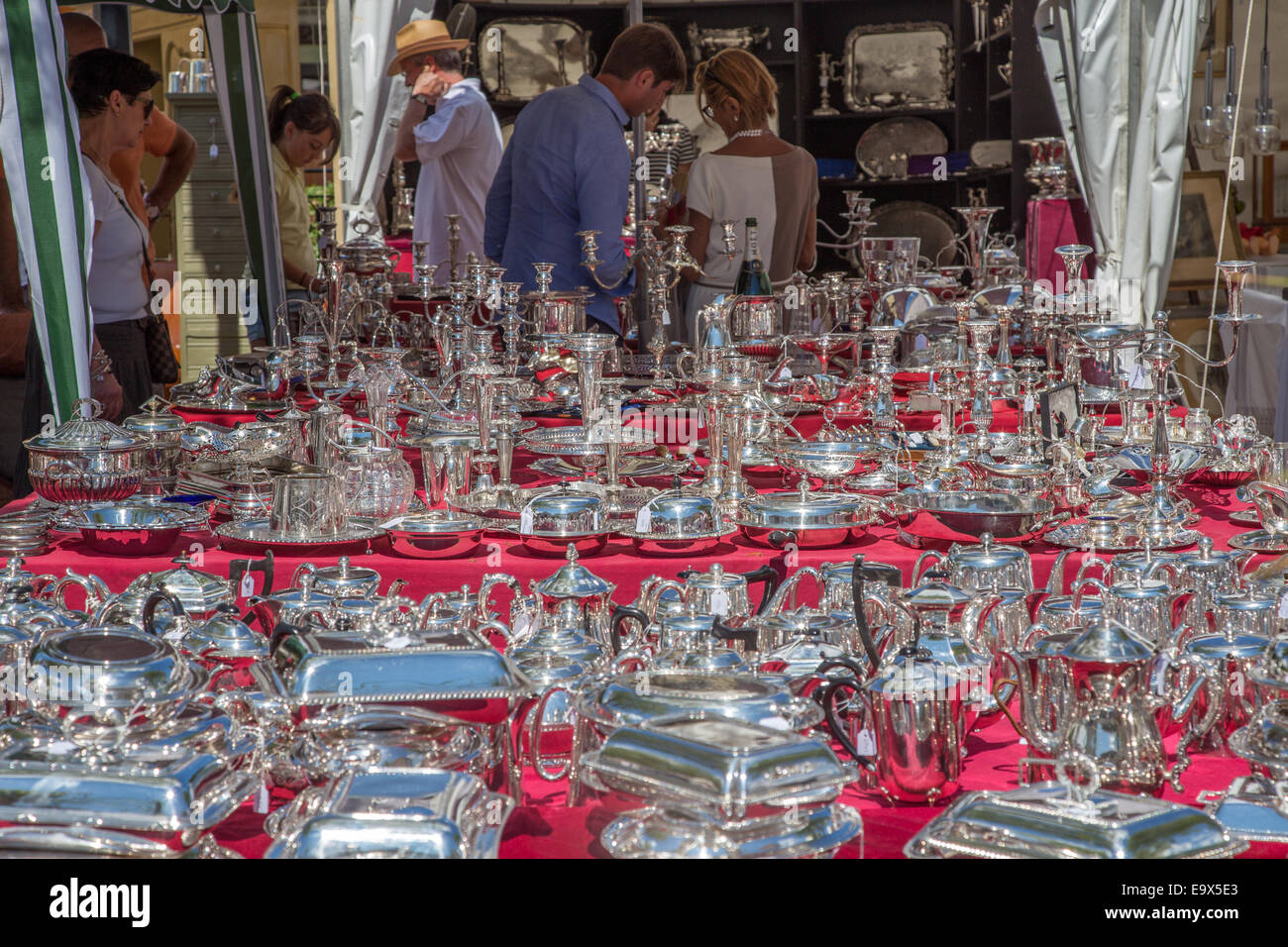 Silverware in the Antique market, L'Isle-sur-la-Sorgue, Provence ...